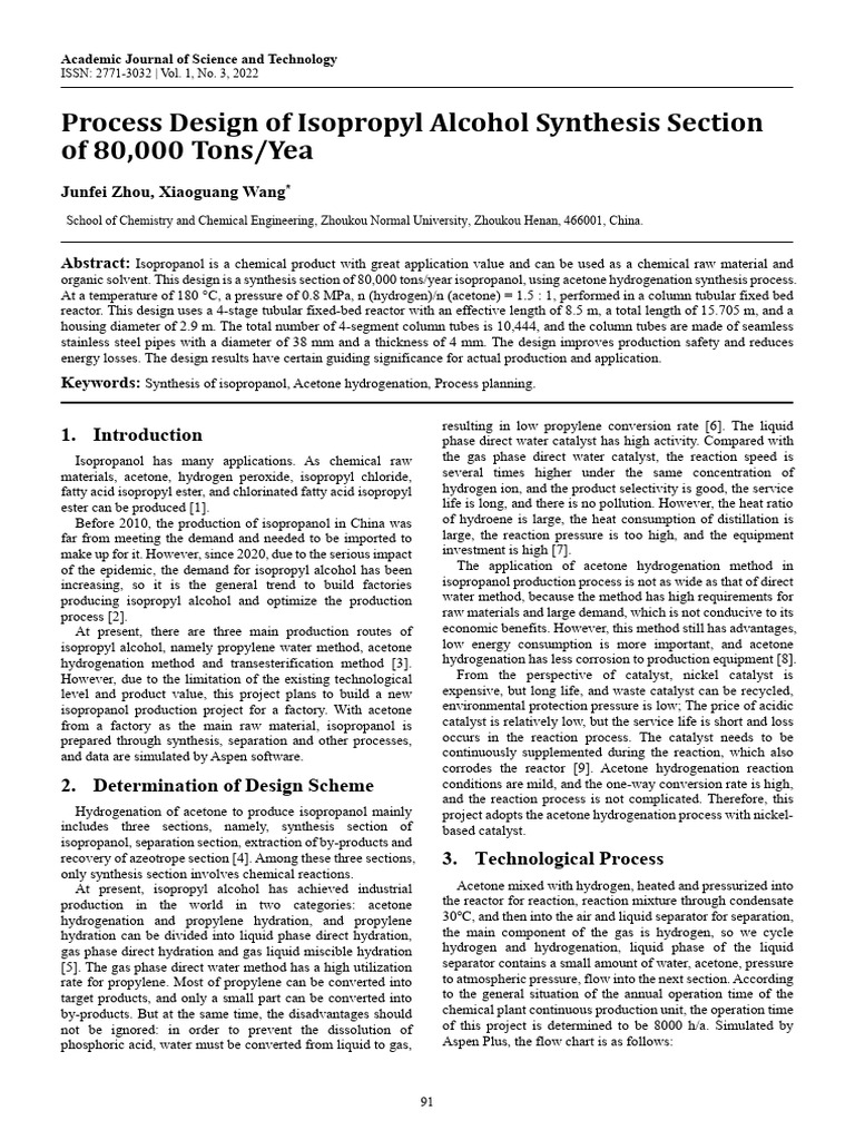 Process Design of Isopropyl Alcohol Synthesis Sect | PDF