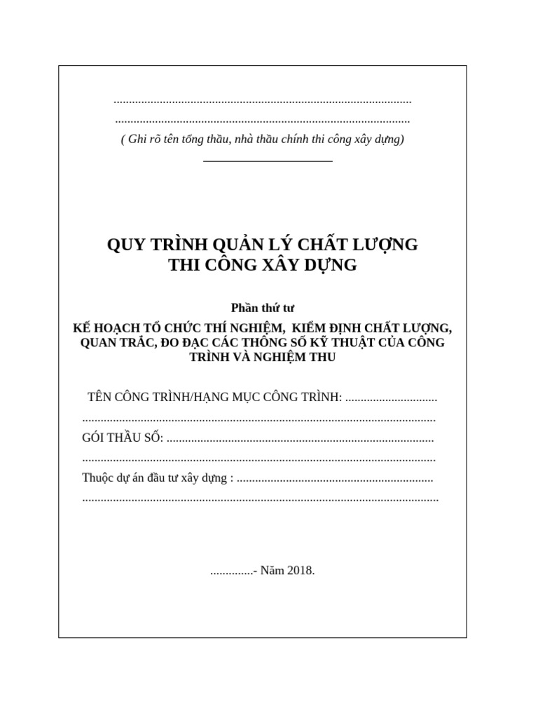 Phan 4-Ke Hoach To Chuc Thi Nghiem-Kiem Dinh-Quan Trac | PDF