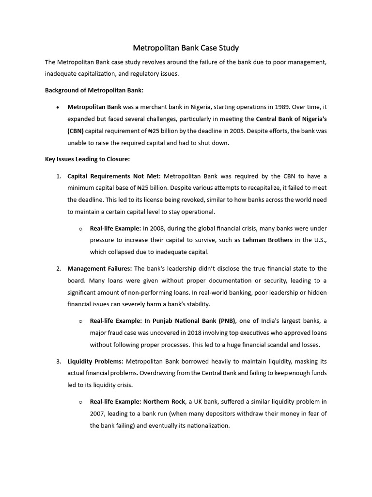 Metropolitan Bank Case Study | PDF