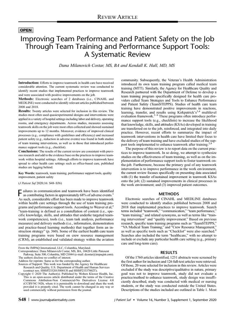 Improving Team Performance and Patient Safety On.9 | PDF