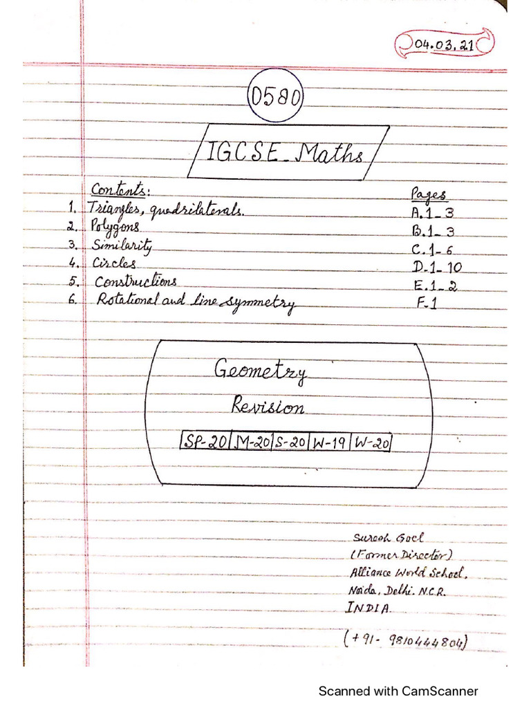 Ig 0580 Geometry Revision | PDF