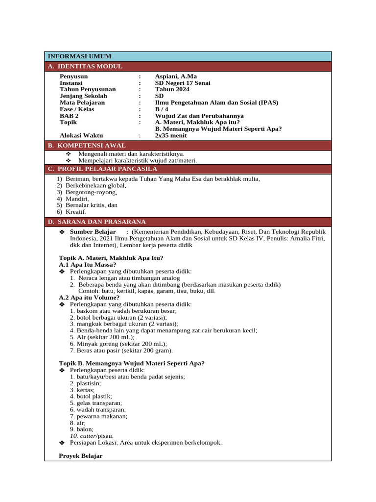 Modul Ajar Ipas Kelas 4 | PDF
