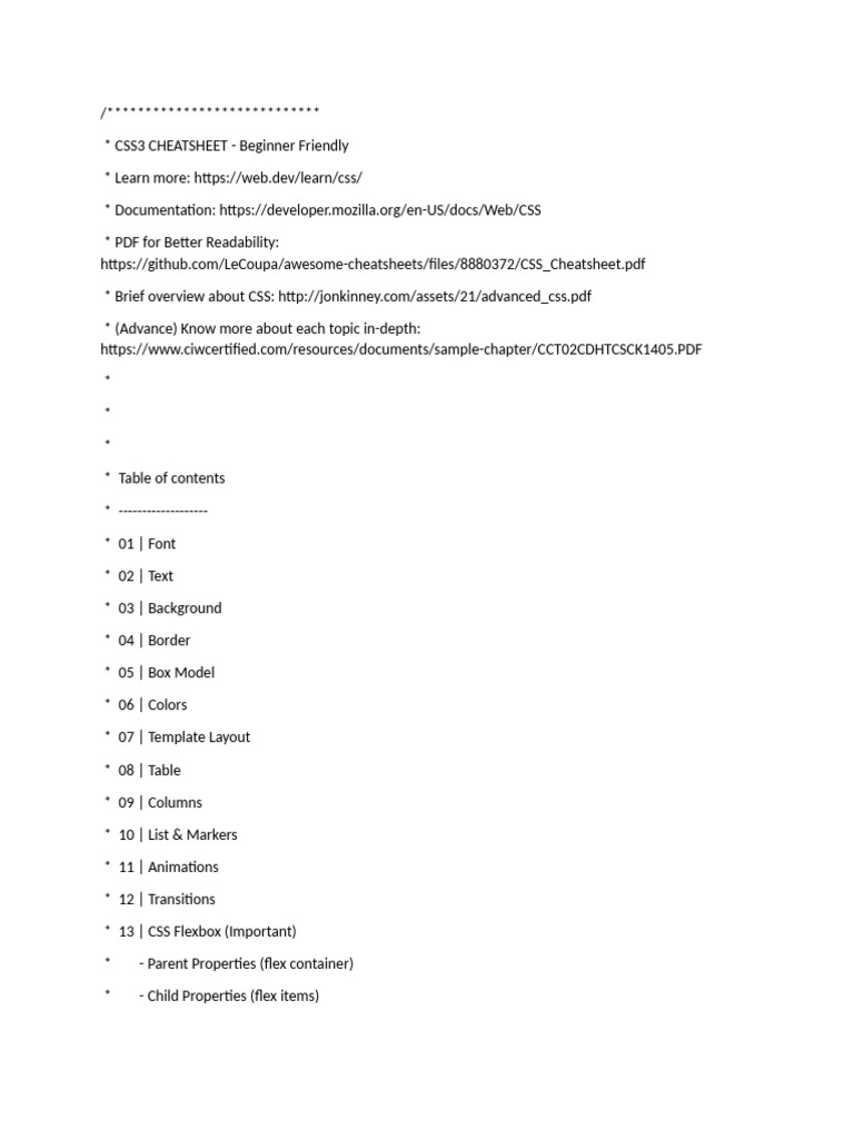 CSS3 Cheatsheet | PDF