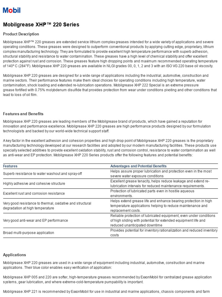 Mobilgrease XHPT 220 Series | PDF