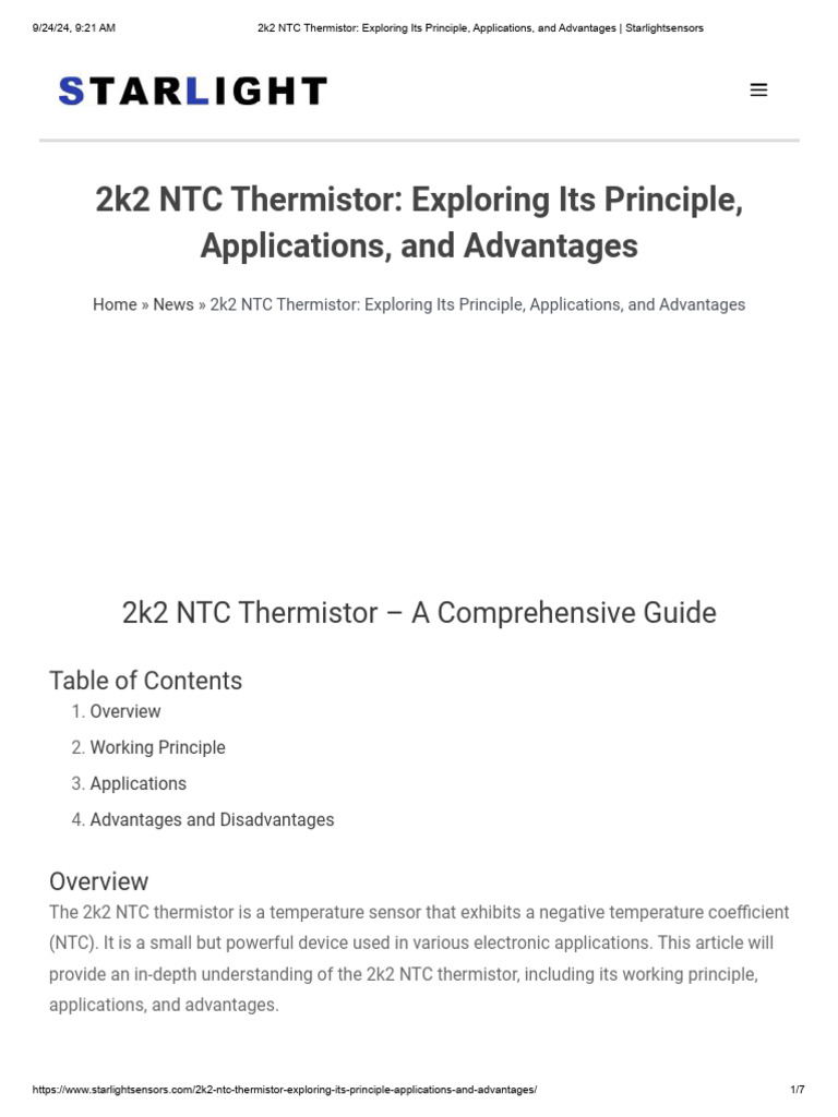 2k2 NTC Thermistor - Exploring Its Principle, Applications, and ...