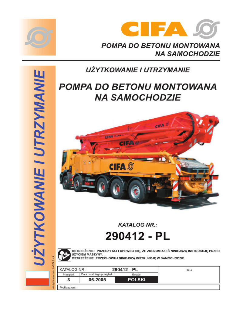 Instrukcja Obslugi Pompy Cifa | PDF