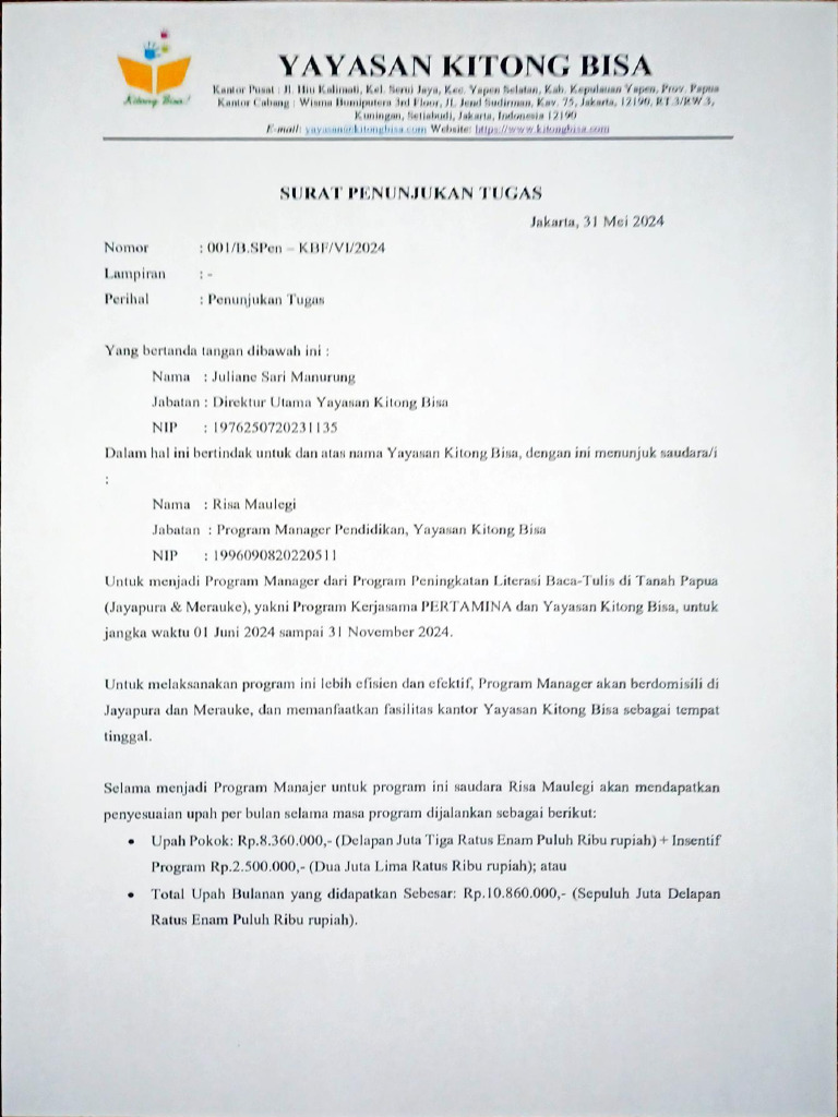 Surat Penunjukan Tugas - Risa Maulegi | PDF