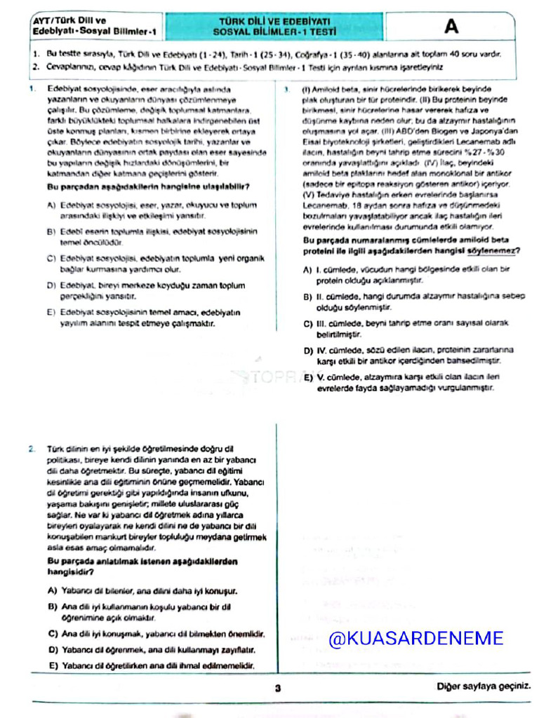 @denemekulubu2024 Toprak TG AYT | PDF