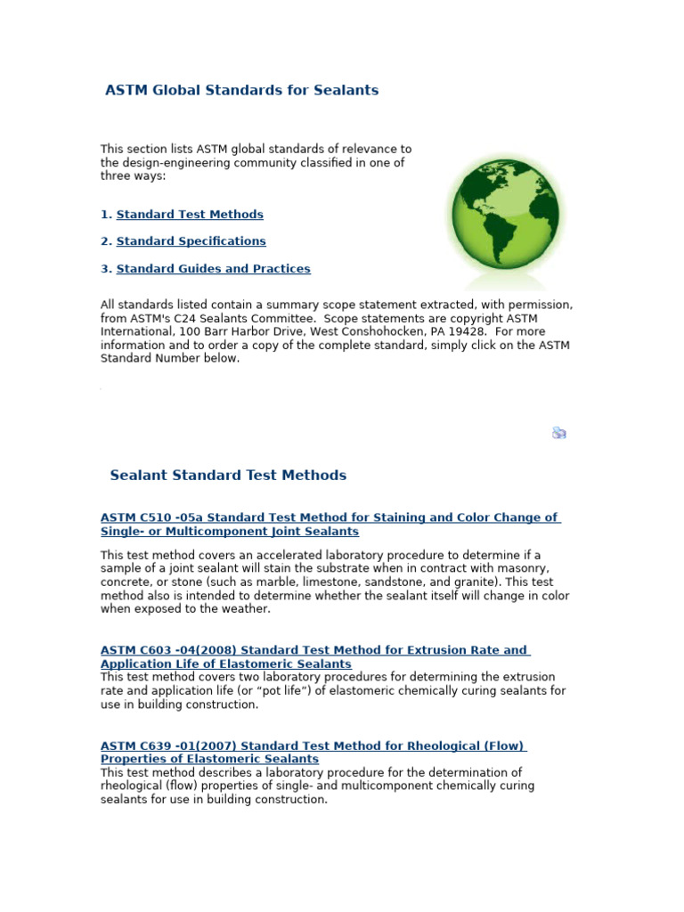 ASTM Global Standards For Sealants | PDF