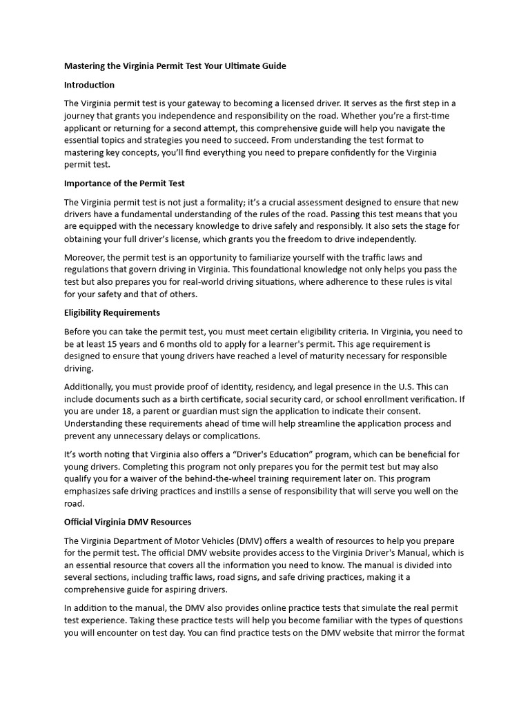 Mastering The Virginia Permit Test Your Ultimate Guide | PDF | Traffic ...