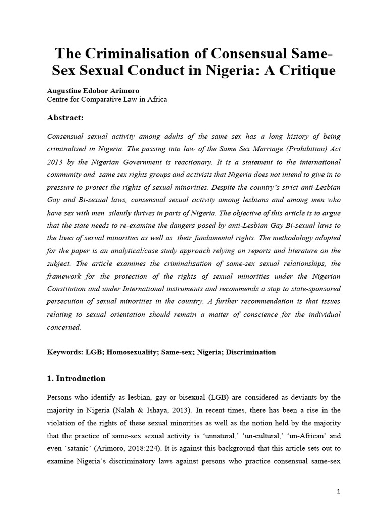 Arimoro - The Criminalization of Consensual Same-Sex Sexual Conduct in Nig | PDF
