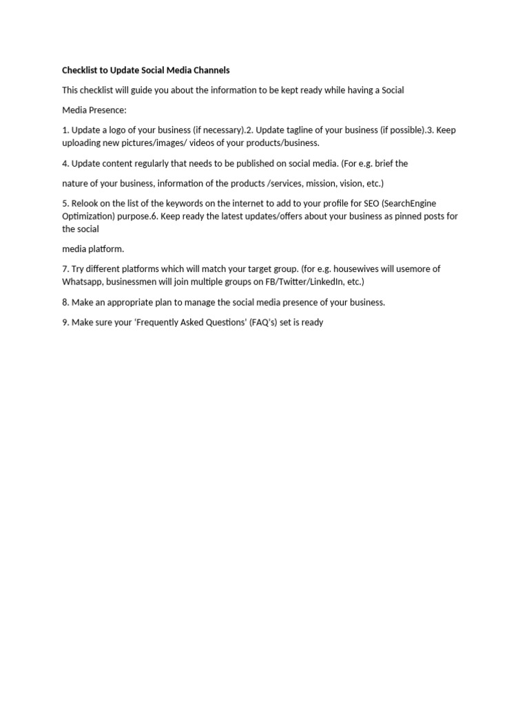 Checklist of SMM | PDF