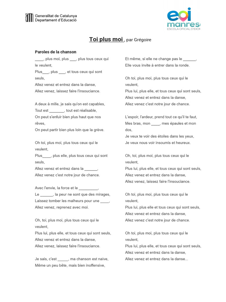 Chanson - Toi Plus Moi | PDF