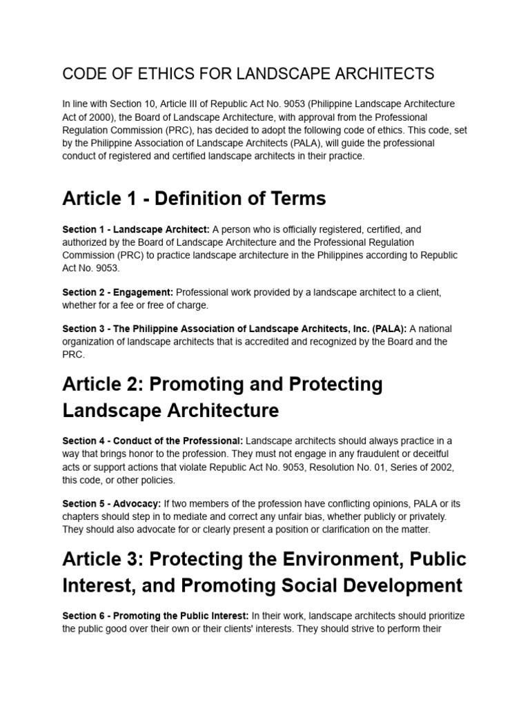 Code of Ethics For Landscape Architects 1 | PDF