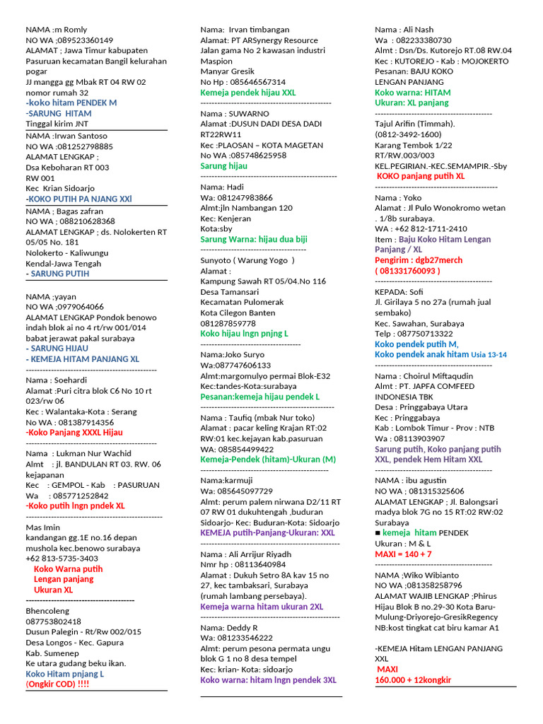 Nama Kirim JNT Koko Sarung Hem | PDF
