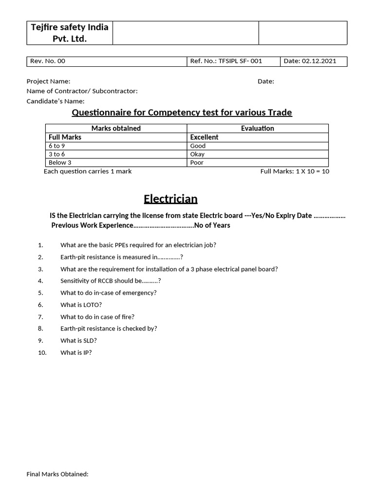 Competency Test Sheet | PDF