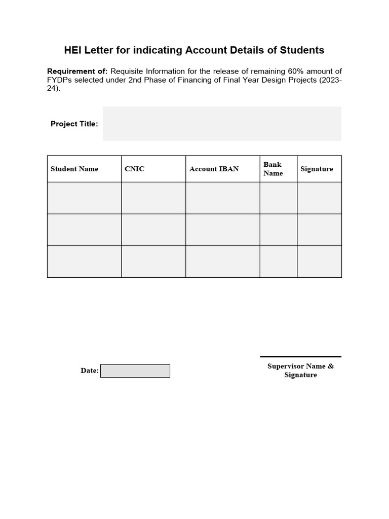 HEI Letter For Indicating Account Details of Students | PDF