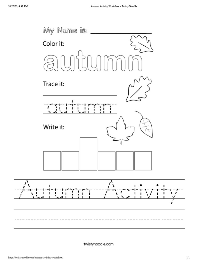 Autumn Activity Worksheet - Twisty Noodle | PDF