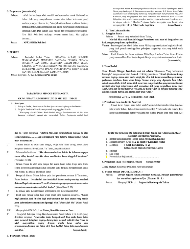 TT IBADAH PENTAKOSTA GKJW SBC | PDF