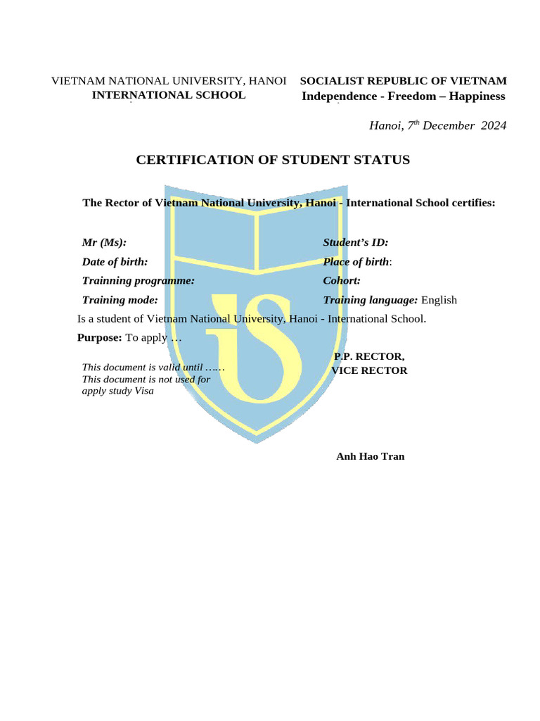 Certification of Student Status | PDF