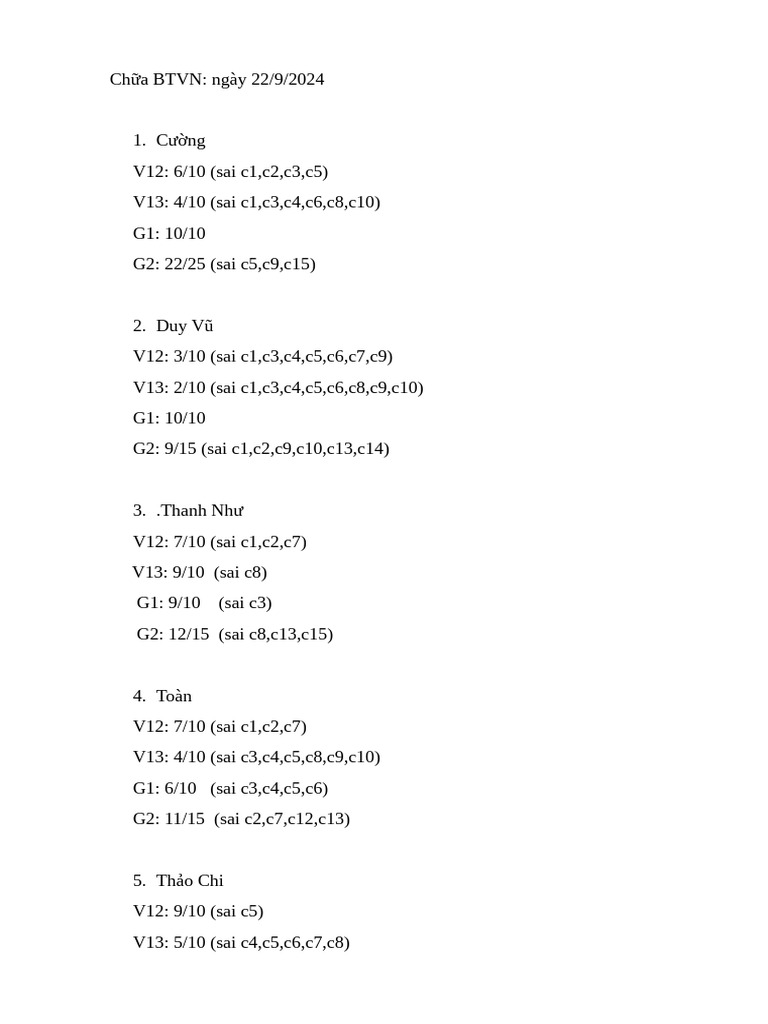 CH A BTVN Ngày 22 Tháng 9 Năm 2024 | PDF