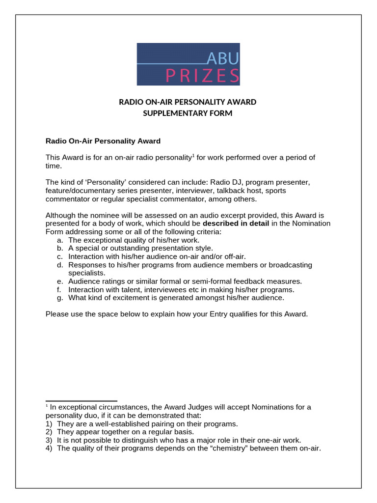 Supplementary Form - Radio On Air Personality | PDF