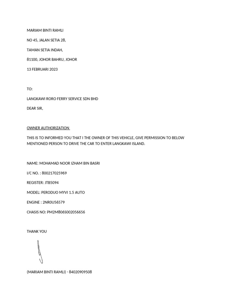 Owner Authorization Letter | PDF