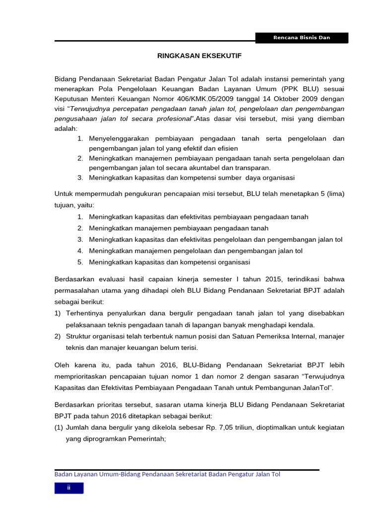 Ringkasan Eksekutif Rba 2016 | PDF