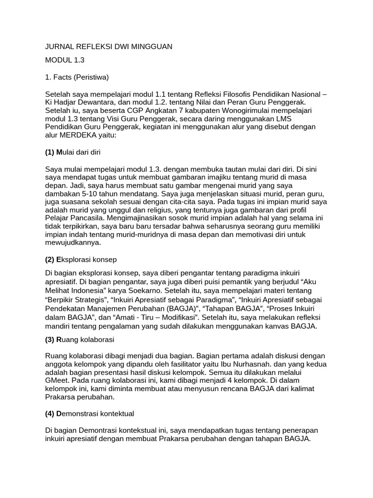 JURNAL REFLEKSI DWI MINGGUAN | PDF