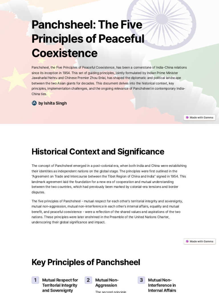 Panchsheel The Five Principles of Peaceful Coexistence | PDF