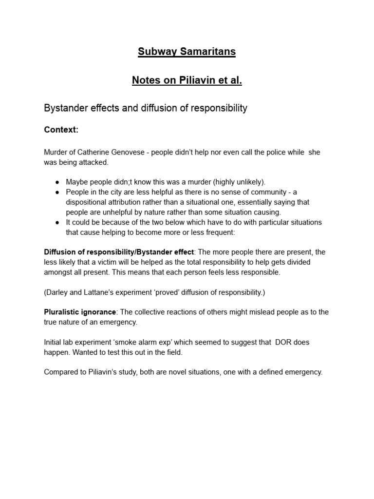Notes On Piliavin Et Al | PDF