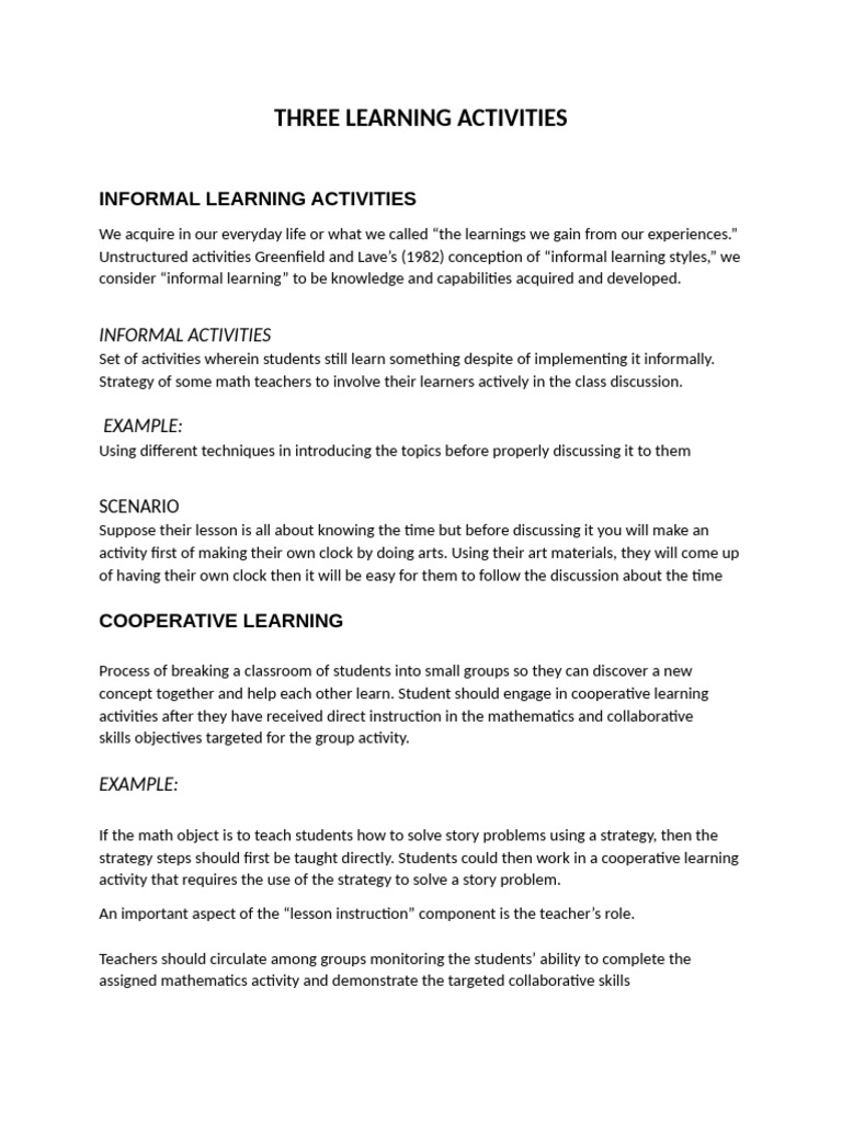 Three Learning Activities | PDF