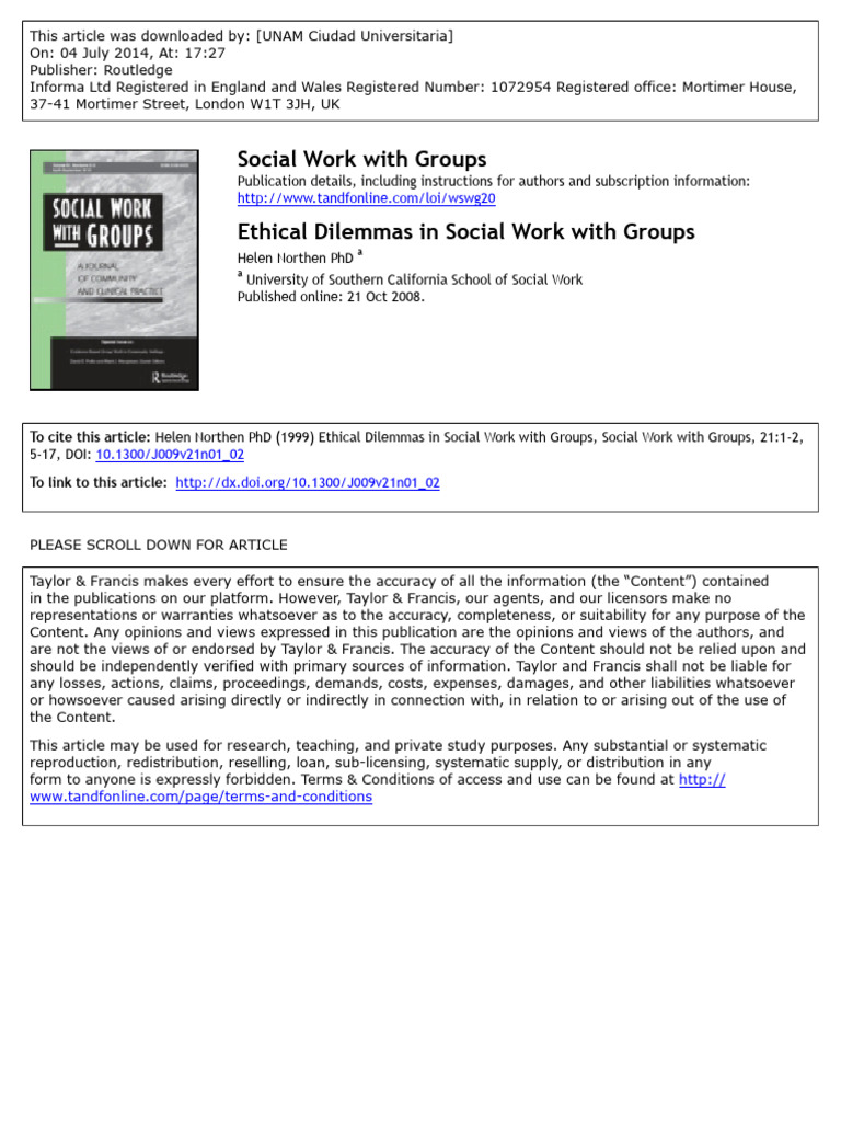 Northen 1999 Ethical Dilemmas in Social Work With Groups | PDF