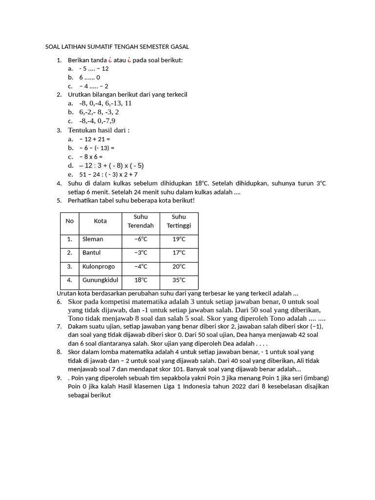 Soal Latihan Sumatif Tengah Semester Gasal 2024 | PDF