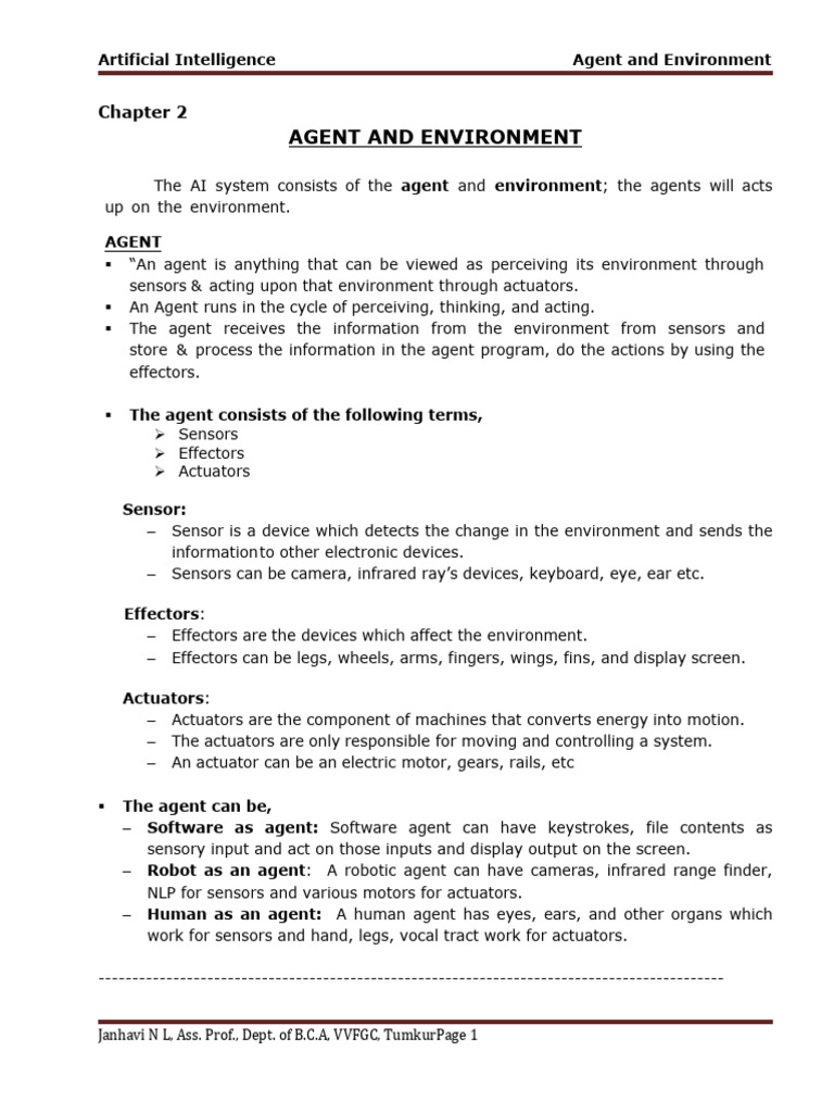 AGENT AND ENVIRONMENT of AI | PDF