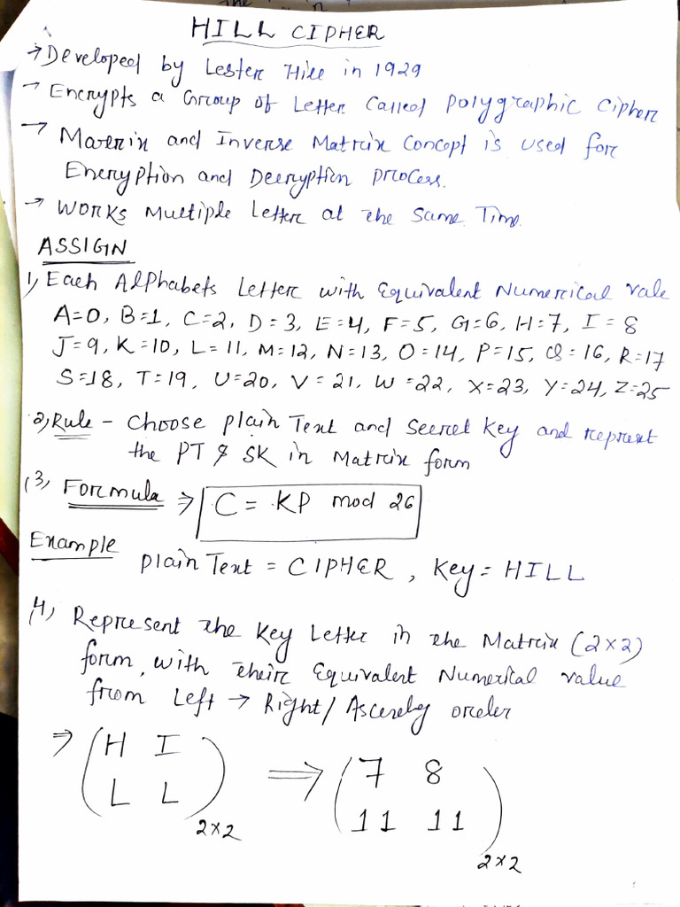 Hill Cipher Encryption Technique | PDF Hill Cipher Encryption Technique | PDF