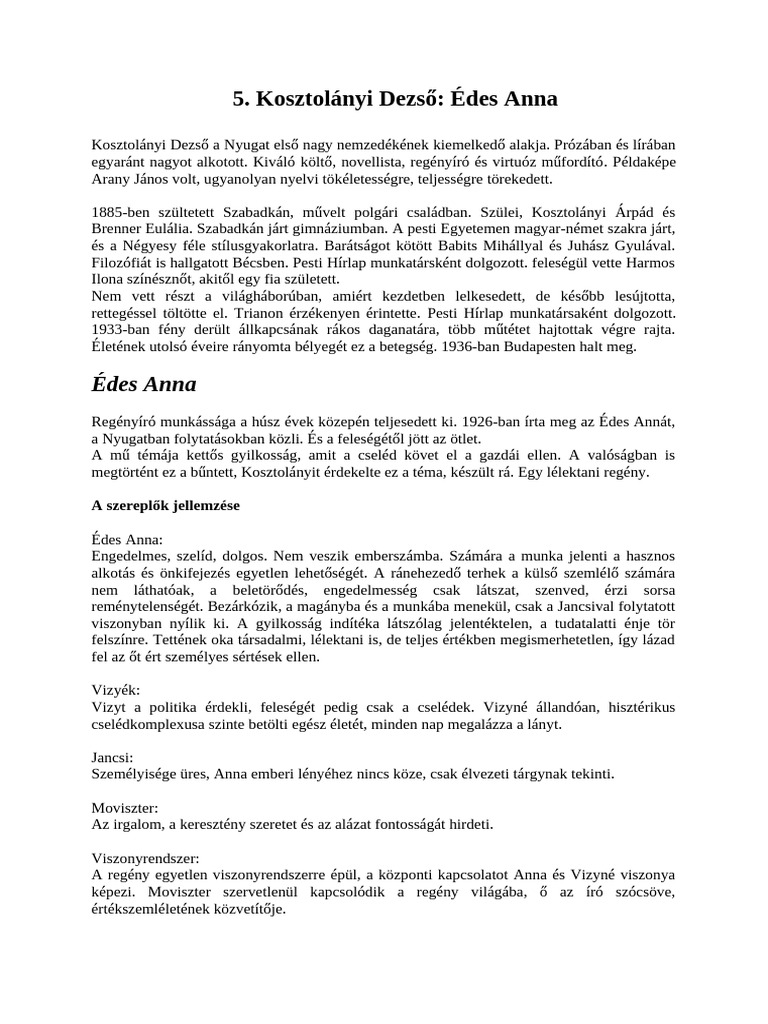 5.kosztolányi Dezső Édes Anna | PDF