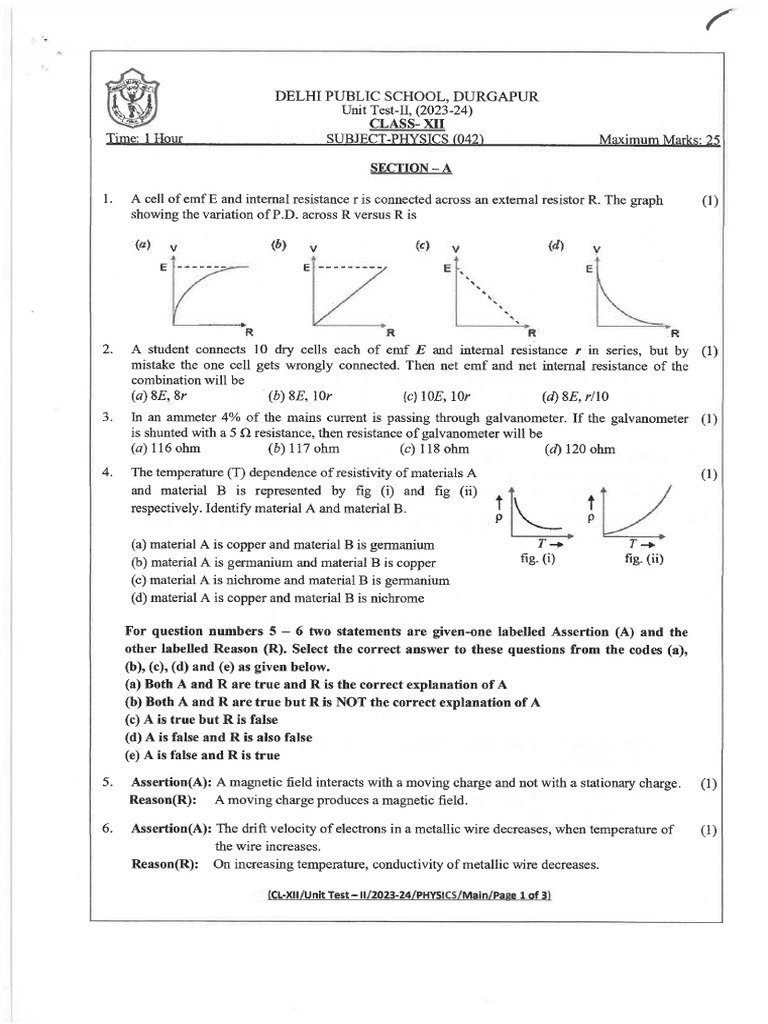 CL 12 Ut 2 Physics 23-24 | PDF