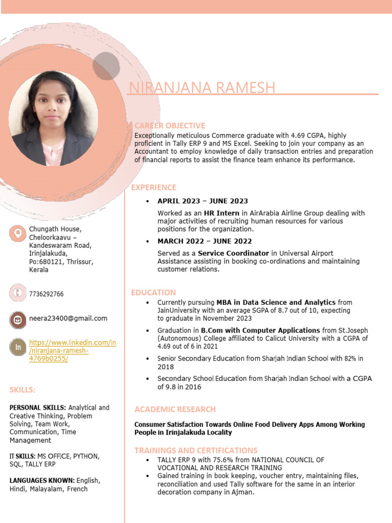 Niranjana Ramesh CV | PDF