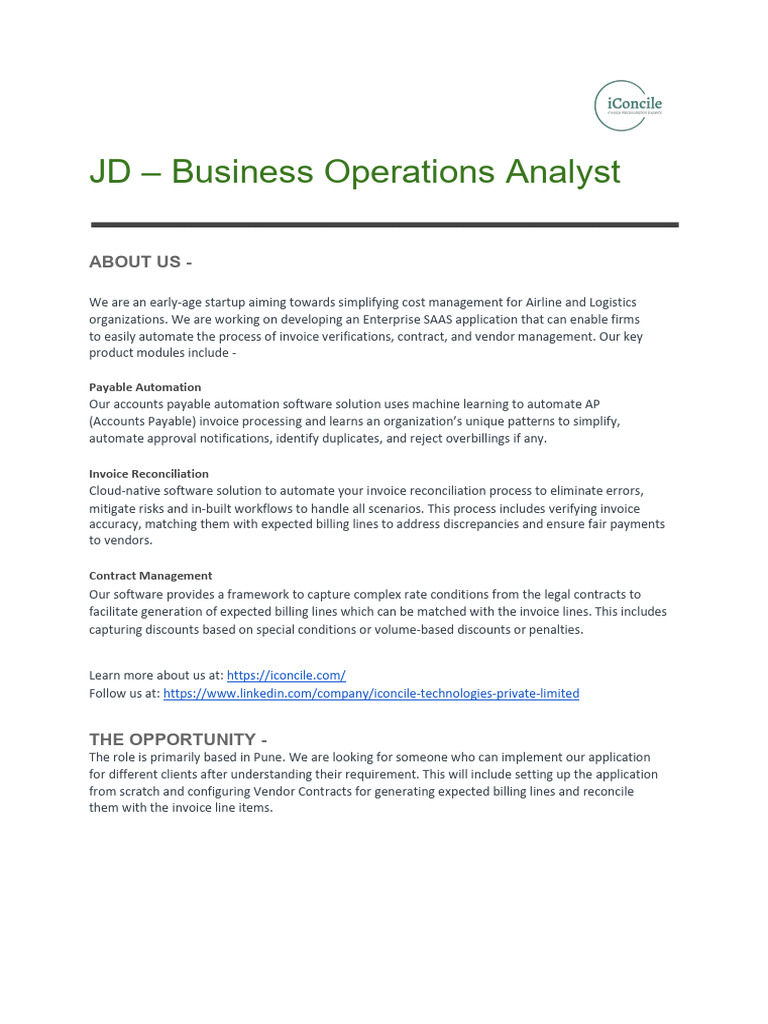 JD - Business Operations Analyst-1 | PDF