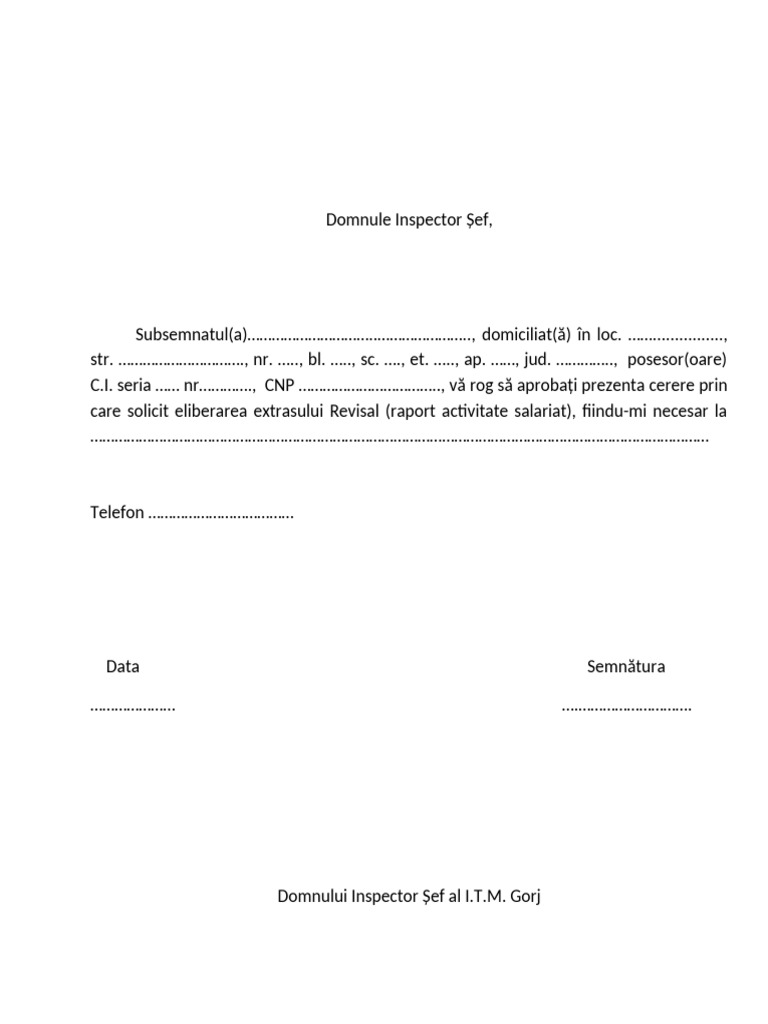 Cerere Eliberare Revisal Persoana Fizica | PDF