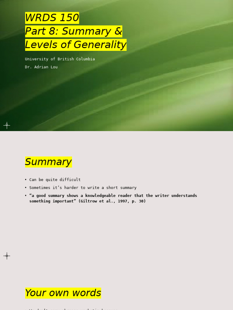 8) Levels and Summary | PDF