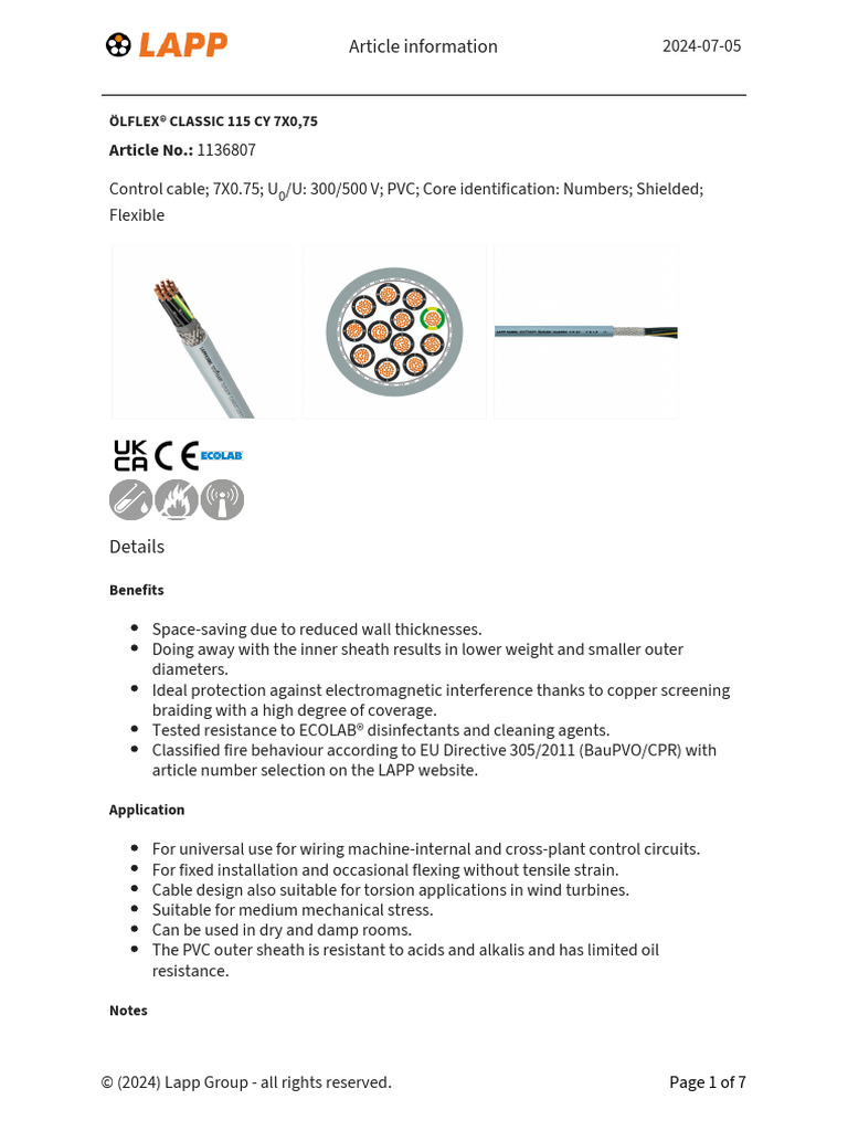 Product Info Oelflex Classic 115 | PDF