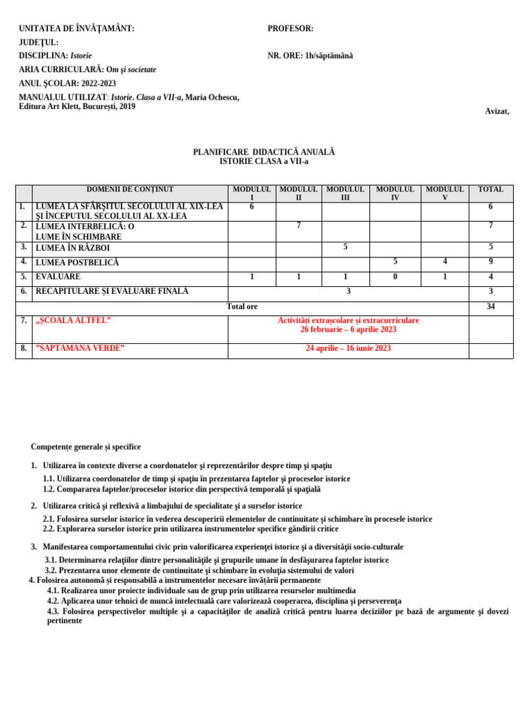 Art I7 Planificare | PDF