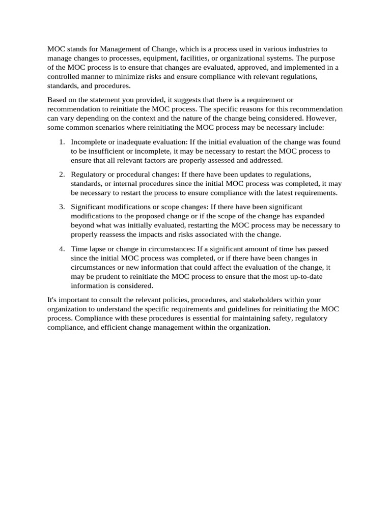MOC Stands For Management of Change | PDF