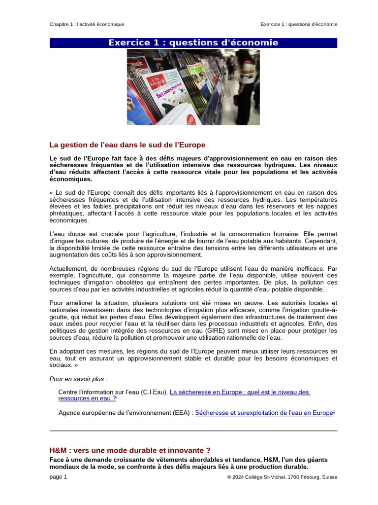 Exercice 1 QST D'eco Documents | PDF