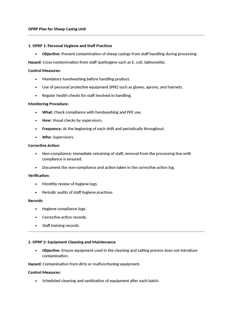 OPRP Plan for Sheep Casing Unit | PDF