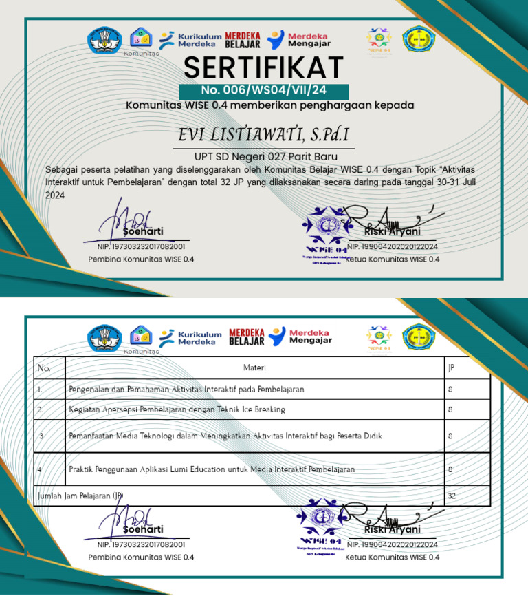 Sertifikat Aktivitas Interaktif EVI LISTIAWATI, S.Pd.I | PDF