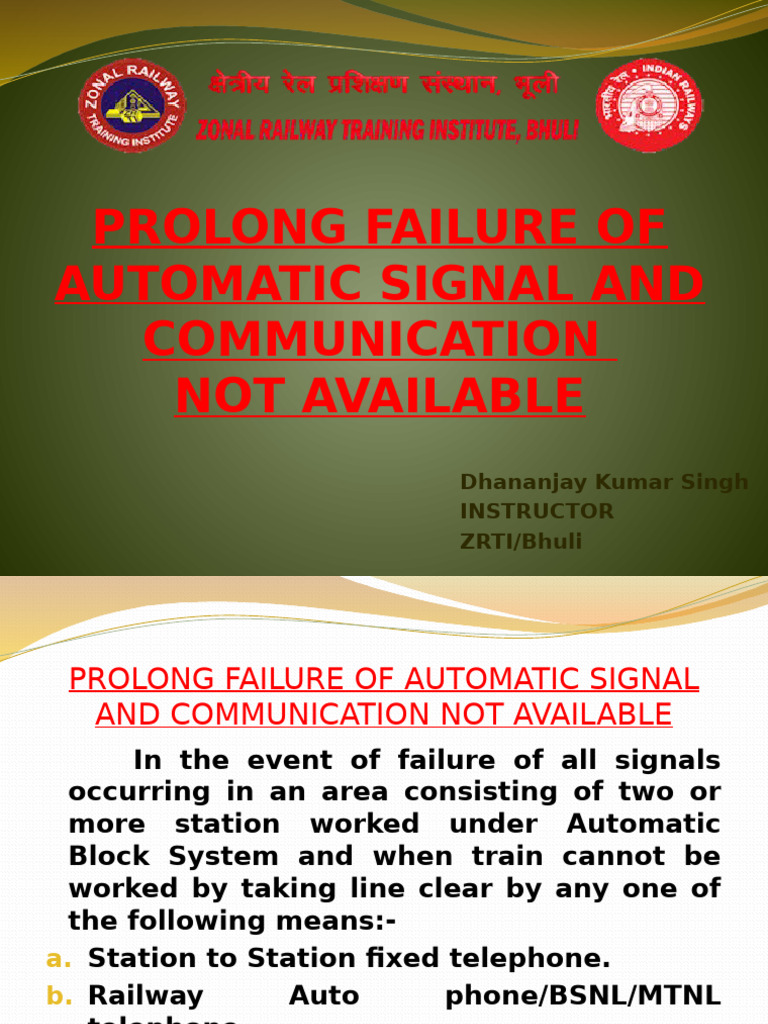 Prolong Failure of Automatic Signal and Communication Not Avalable | PDF