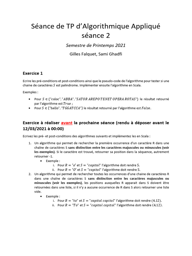 Séance de TP D'algorithmique Appliqué | PDF